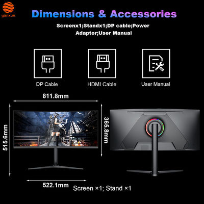 OEM Split Screen 34 Inch Gaming Monitor Height Adjustable 1500R Curve ...